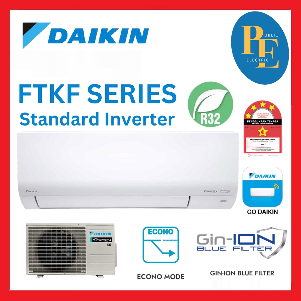 Daikin FTKF Series (R32) Standard Inverter Aircond 1.0HP/1.5HP/2.0HP Air Conditioner FTKF25 ...