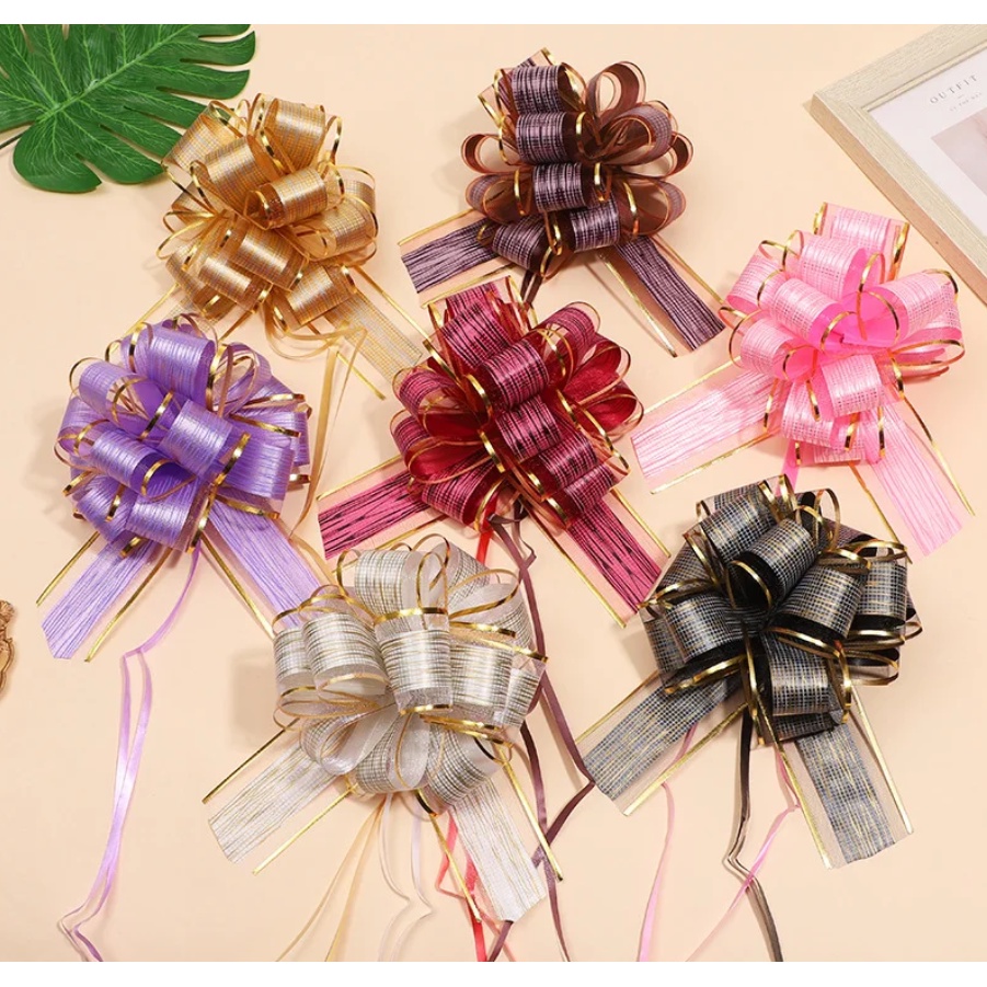 1pc Large Golden Pull Bow Tulle Ribbon Bows Wedding Party Cars Birthday ...
