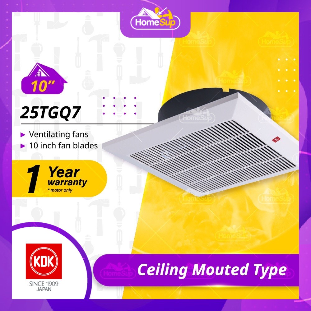 KDK Ventilating Exhaust Fan 25tgq7 - Ceiling Mounted, 10inch (10” - Fan ...