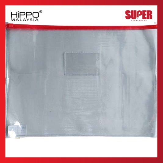 [super stationery] Hippo Plastic Zipper Bag ( A6, A4, B4 ) Multipurpose PVC Transparent File Zip ...