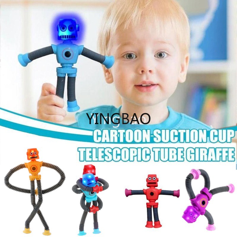 4pcs Glowing Robot Pop Tubes Toy Children Suction Cup Toys Pop Tubes ...
