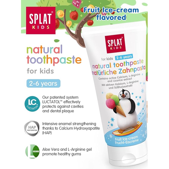 SPLAT Kids Juicy Toothpaste 35ml Fruit Ice Cream - Age 2 - 6 I Fluoride ...