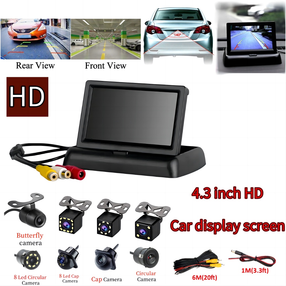 4.3-inch car rear view camera with foldable display, LCD high ...