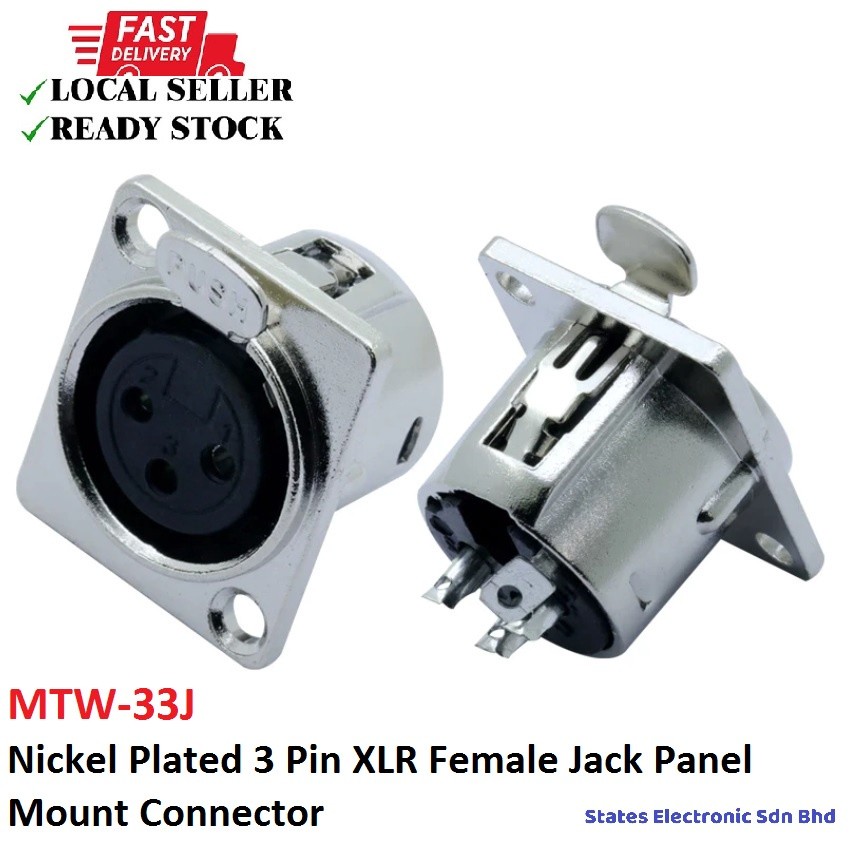 Nickel Plated 3 Pin XLR Female Jack Panel Mount Connector - MTW-33J | Shopee Malaysia