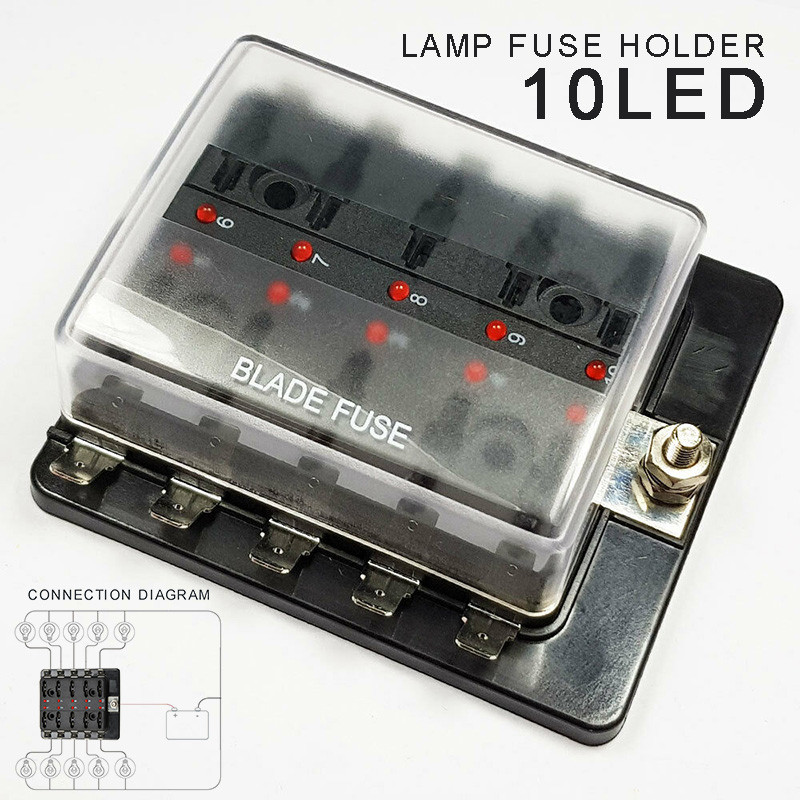 10 Way Standard Blade LED Fuse Holder With Failure 12V/24V Light For ...