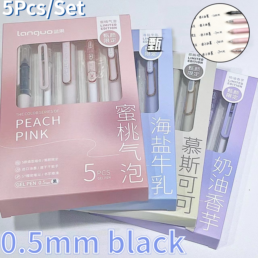 5Pcs/Set 0.5mm INS Press Pen Gel Black Ink Ballpen Set Smooth Quick ...