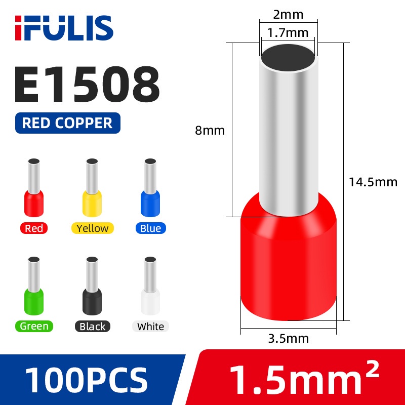 100PCS VE European Wire Connector Terminal Pin Tube Wiring E7508 E2508 E1008 E1508 nsulated ...