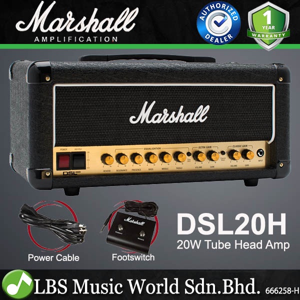 Marshall DSL20HR 20 Watt 2 Channel Tube Head Guitar Speaker Amplifier with Amp Effect (DSL20 HR ...