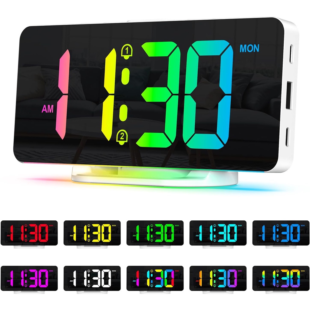 ORIA RGB Digital Alarm Clock Colorful Digital Clock for Bedroom 7 ...