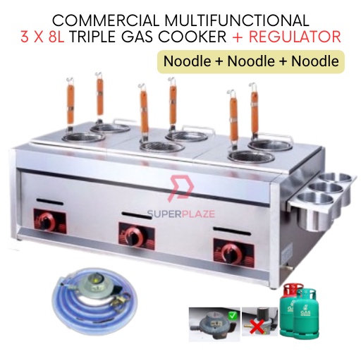 Noodle 3 x 8L With Regulator Triple Gas Commercial Multifunctional ...