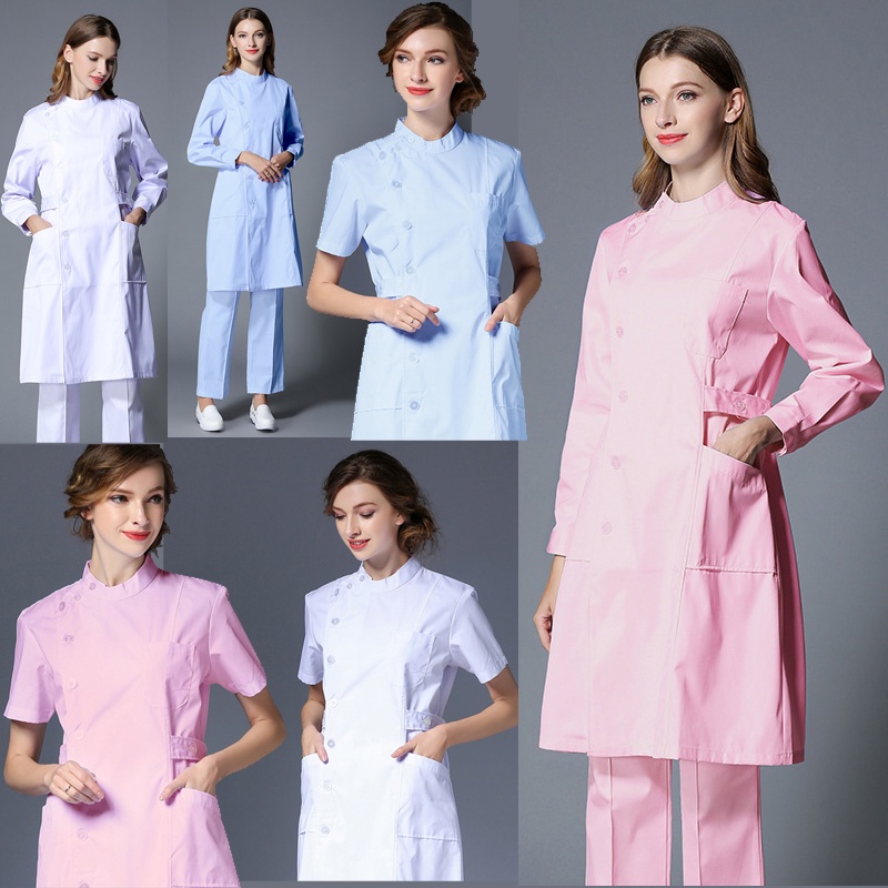 Free name Scrub Suit Lab coat for Women Doctor long sleeve white coat ...