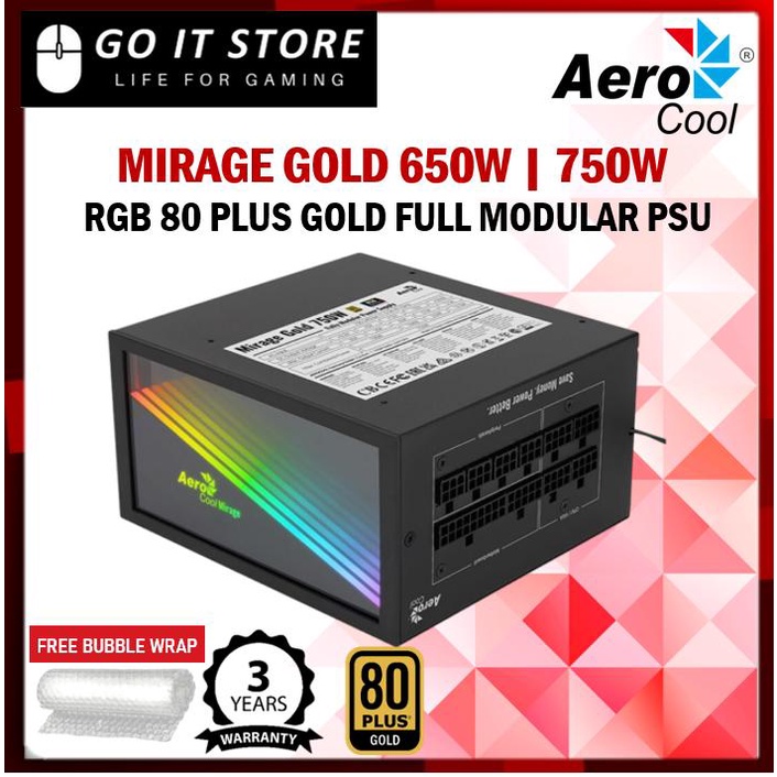AEROCOOL MIRAGE 650W / 750W RGB 80 PLUS GOLD FULL MODULAR POWER SUPPLY ...
