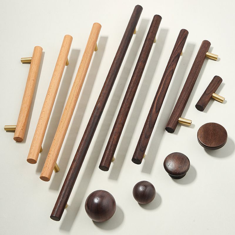 Solid Wood Cabinet Knobs, Natural Wood Color Brass Cabinet Handle, Nordic Style, Round Ball ...