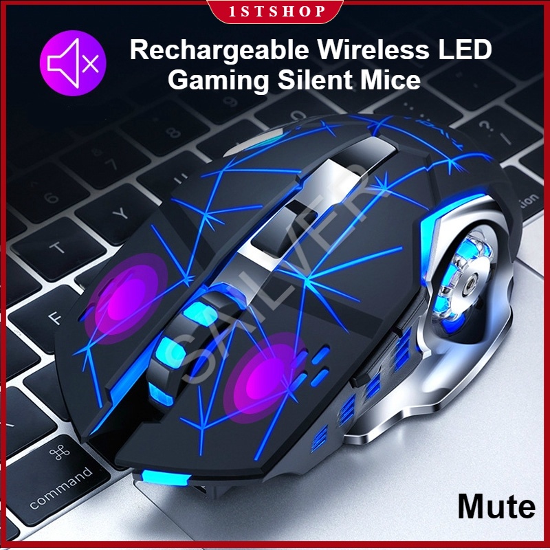 Wireless Rechargeable Gaming Silent Mice 6Buttons 7Colors LED Breathing ...
