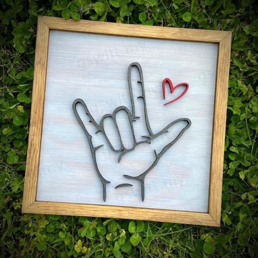 GSWLTT ASL Gesture Frame, Hand Symbol Wooden I Love You Sign Language ...