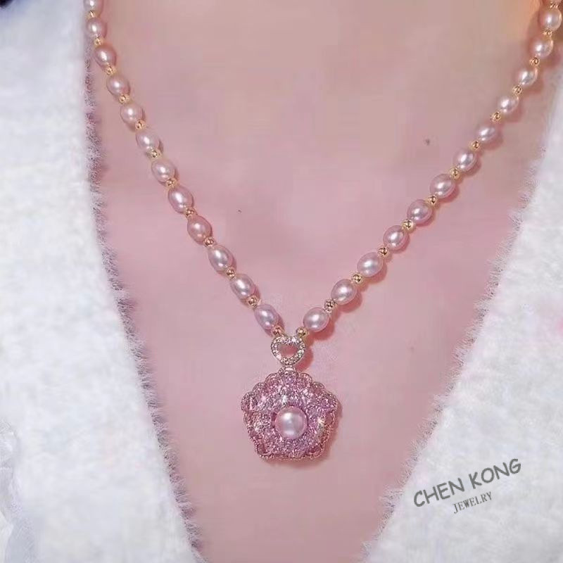 Kalung Bunga Bertuah Berputar Baharu untuk Wanita, Rantai Klavikel Reka ...