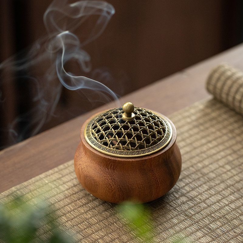 Official Walnut Household Incense Burner Indoor Solid Wood Small ...