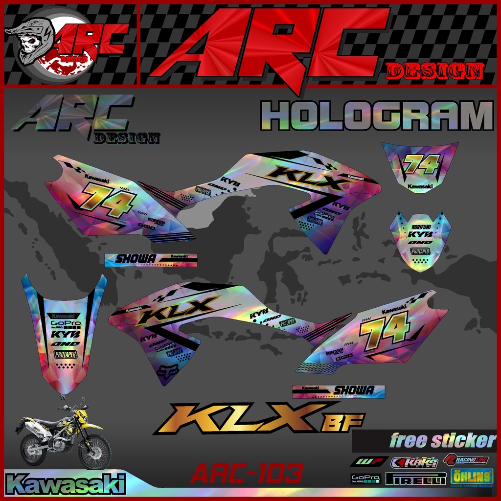Sticker Striping Hologram Motorcycle Cross KLX 150 BF Semi Fullbody ...