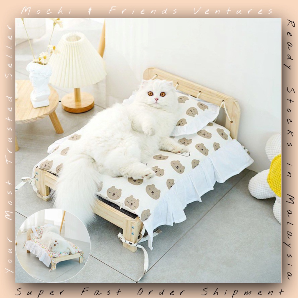 MNF Solid Wood Pet Bed Ins Pets Bed Wooden Cat Bed Dogs Bed with ...