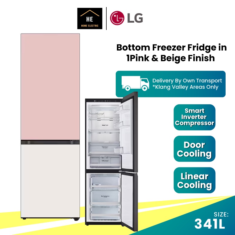 LG 341L Bottom Freezer Fridge in Pink & Beige Finish Refrigerator Peti ...