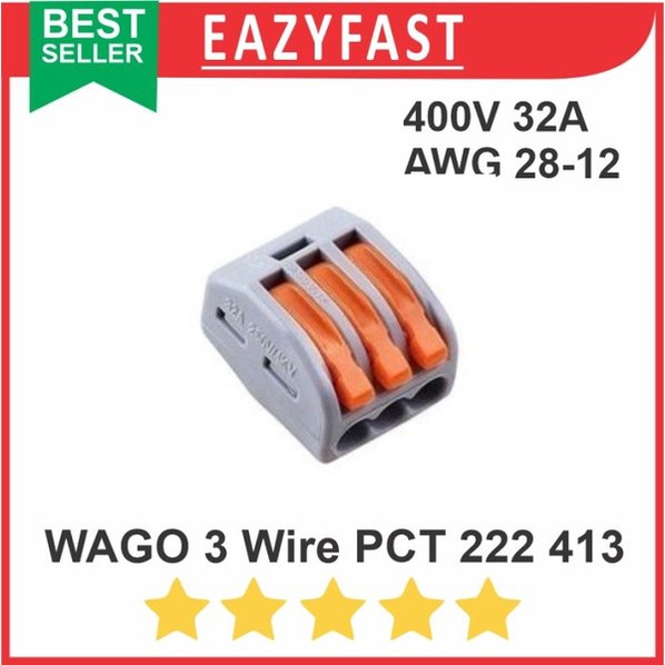 Terminal Block Clamp Wago Connector 3p 3 Way Wire Cable PCT 222 413 ...