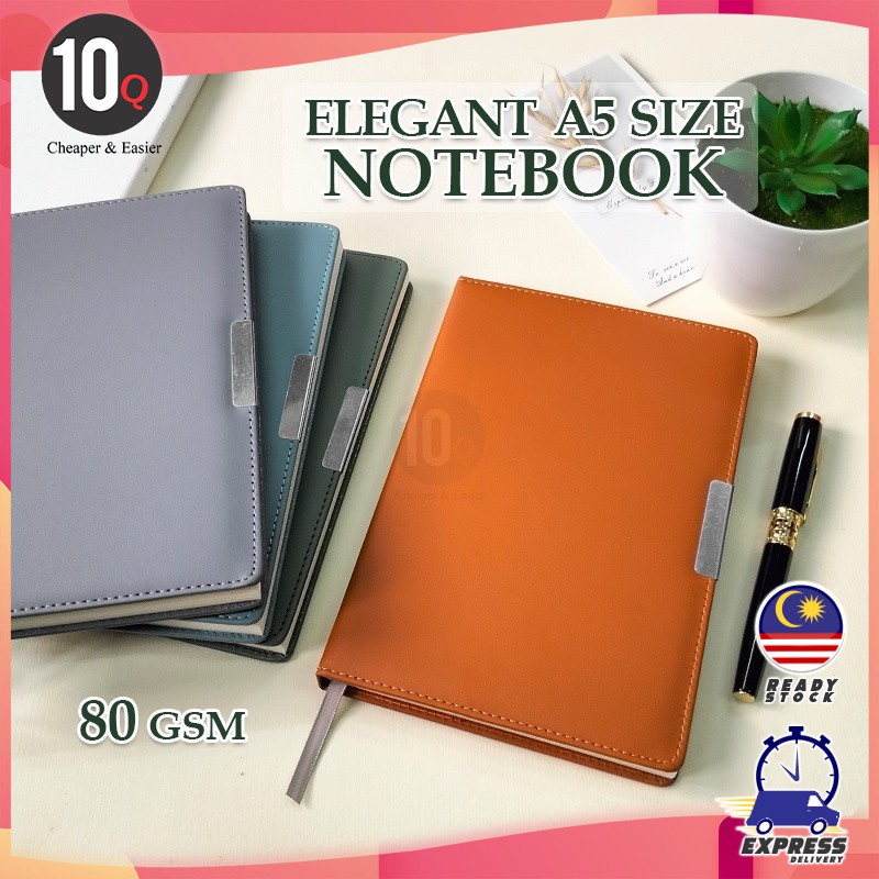 10Q Hard Cover A5 Size Modest Writing Notebook 198 Pages / Elastic Band ...