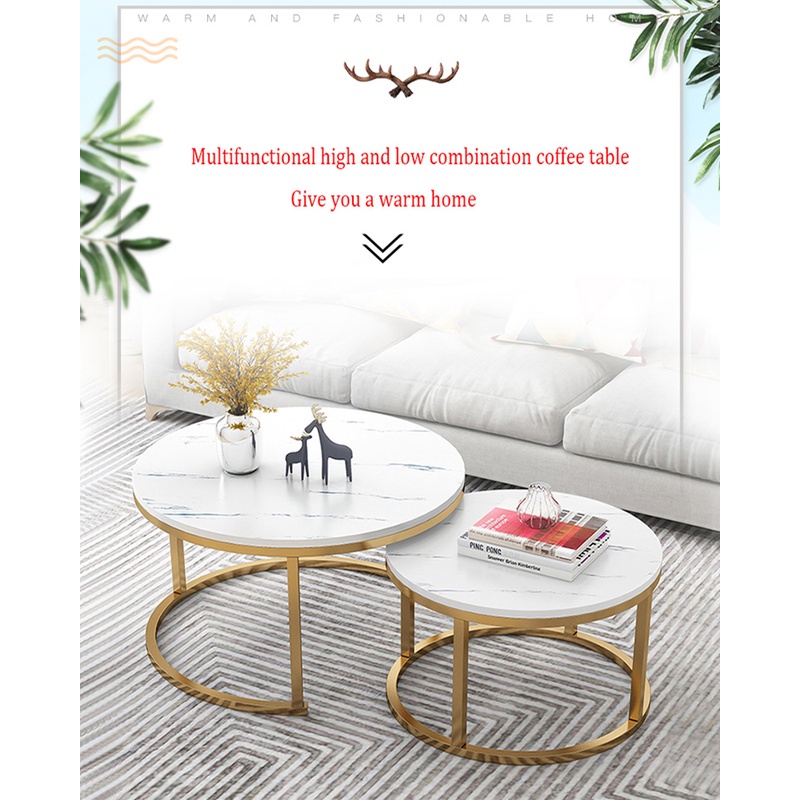 Meja Bulat Ruang Tamu Round Living Room Table Set Coffee Table Marble ...