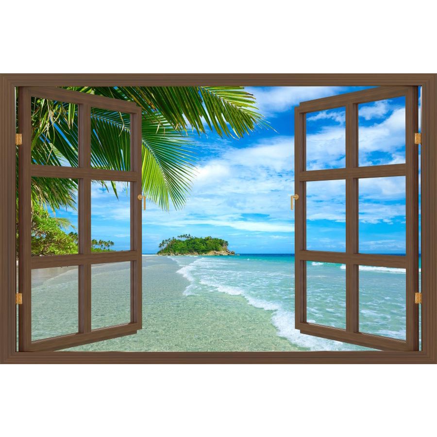 Sea 3D Window View Sticker Wall Art Vinyl Decal Summer Beach Landscape ...