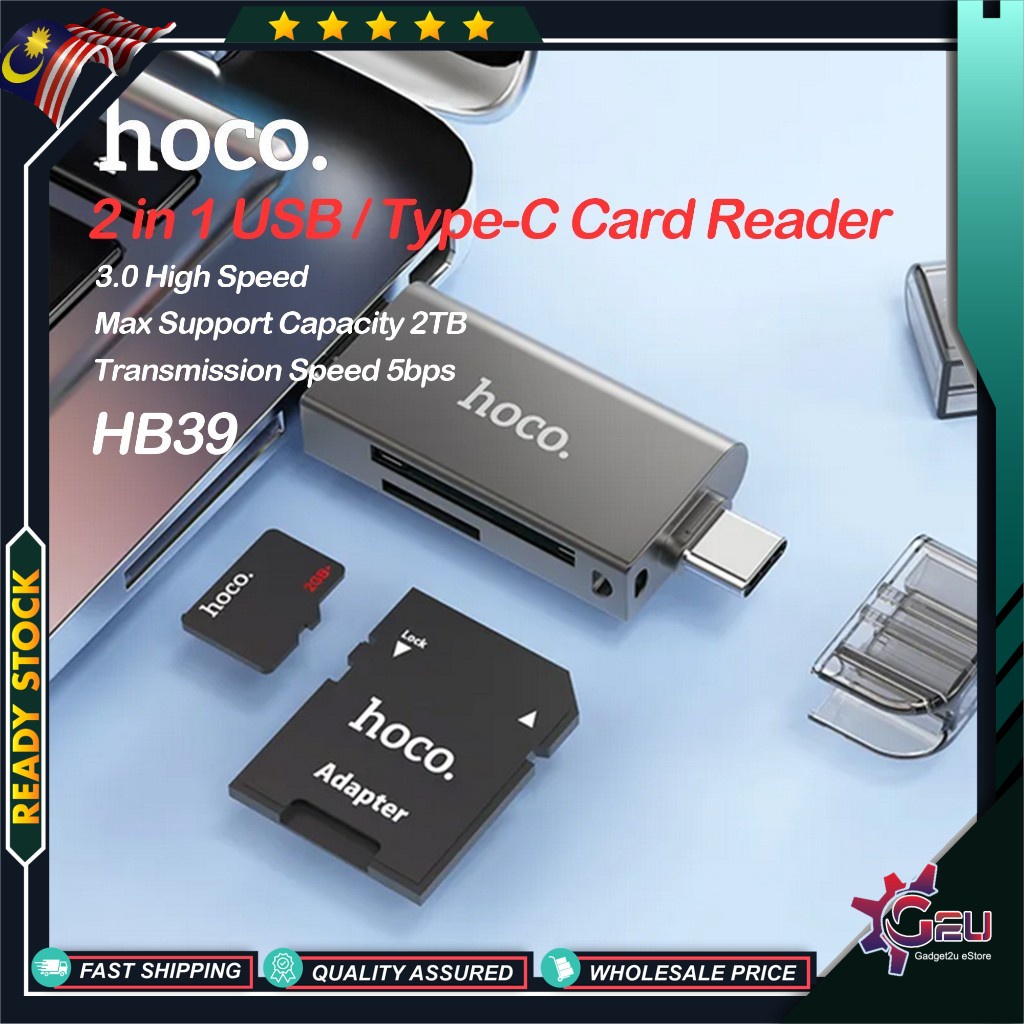Original Hoco HB39 2-in-1 Card Reader Type-C / USB to SD,TF Micro SD Adapter for PC Laptop ...