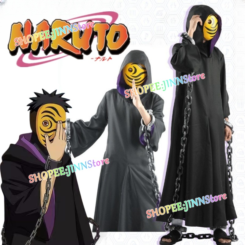 - JN - Anime Naruto Uchiha Obito Tobi Cosplay Costume Black Long Robe ...