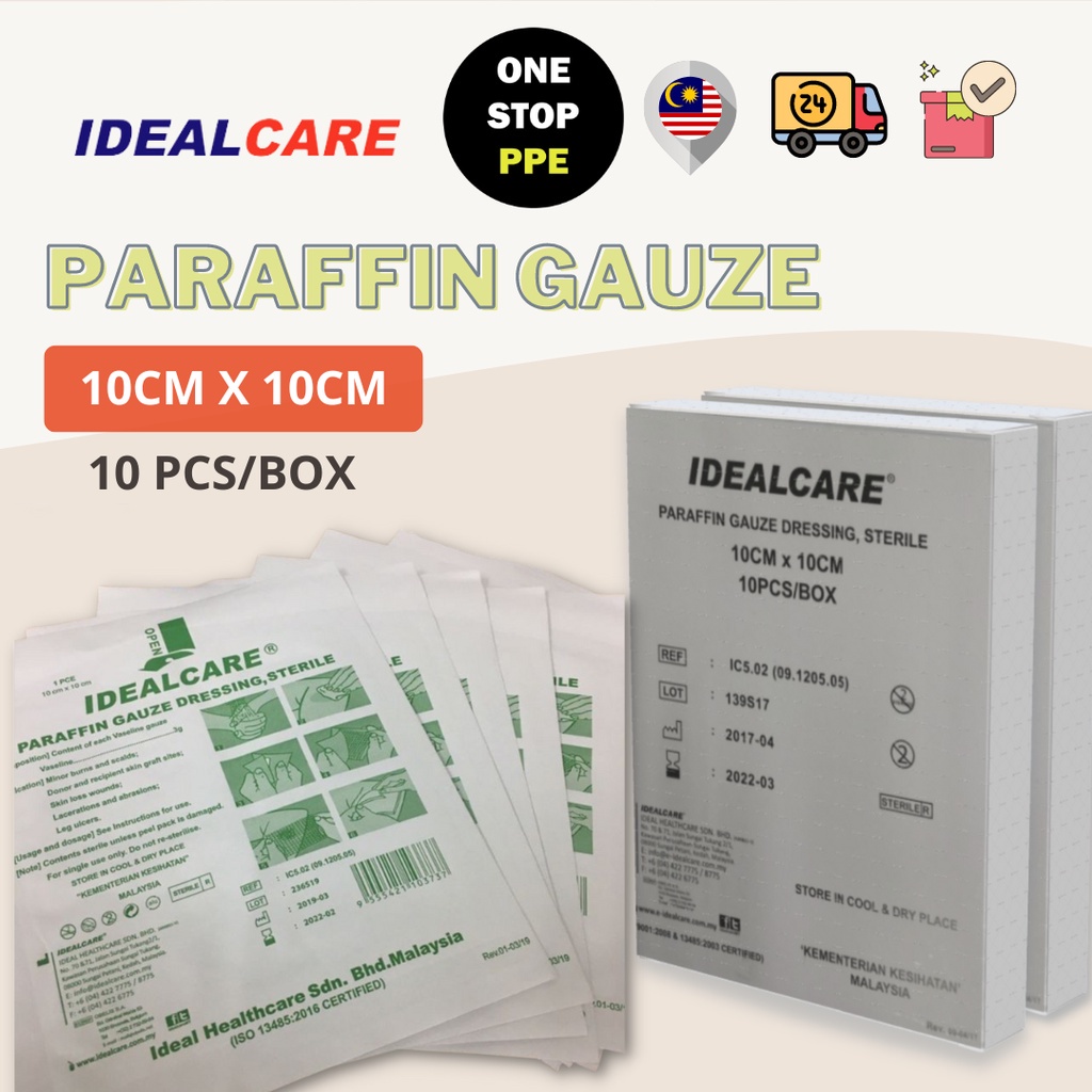 PARAFFIN GAUZE DRESSING (STERILE), 10CM x 10CM - 10pieces/box | Shopee ...