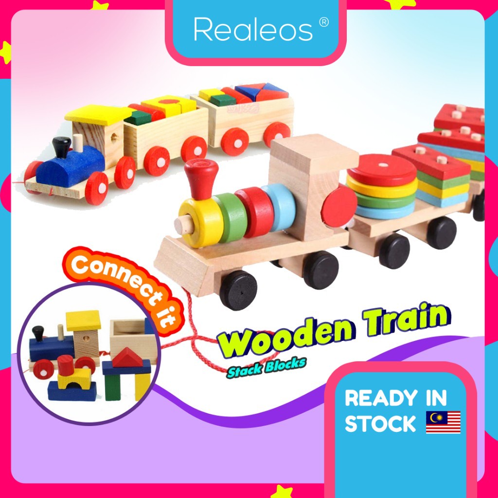 Realeos Wooden Walking Train Car Stacking Geometry Shape Block Kids ...
