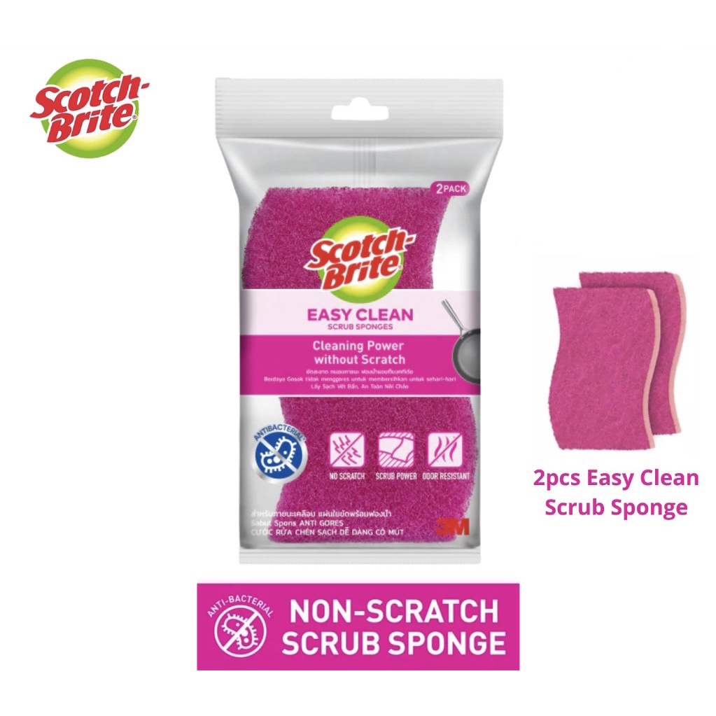 3M™ Scotch-Brite® PinkX (2’s) Pink Non Scratch Foam Scrub Sponge Glass ...