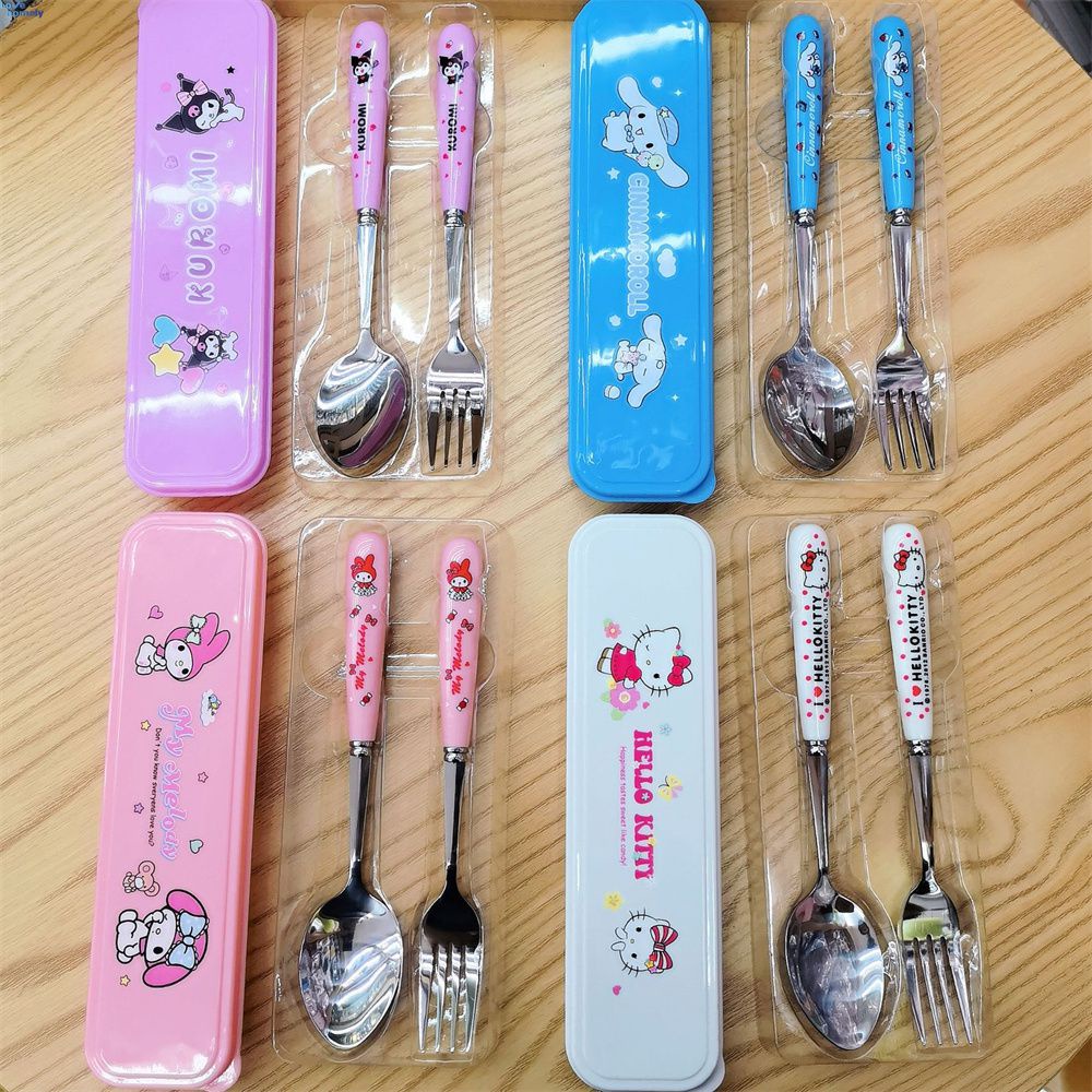 Portable Kuromi Tableware Two-piece Set Stainless Steel Fork Spoon ...