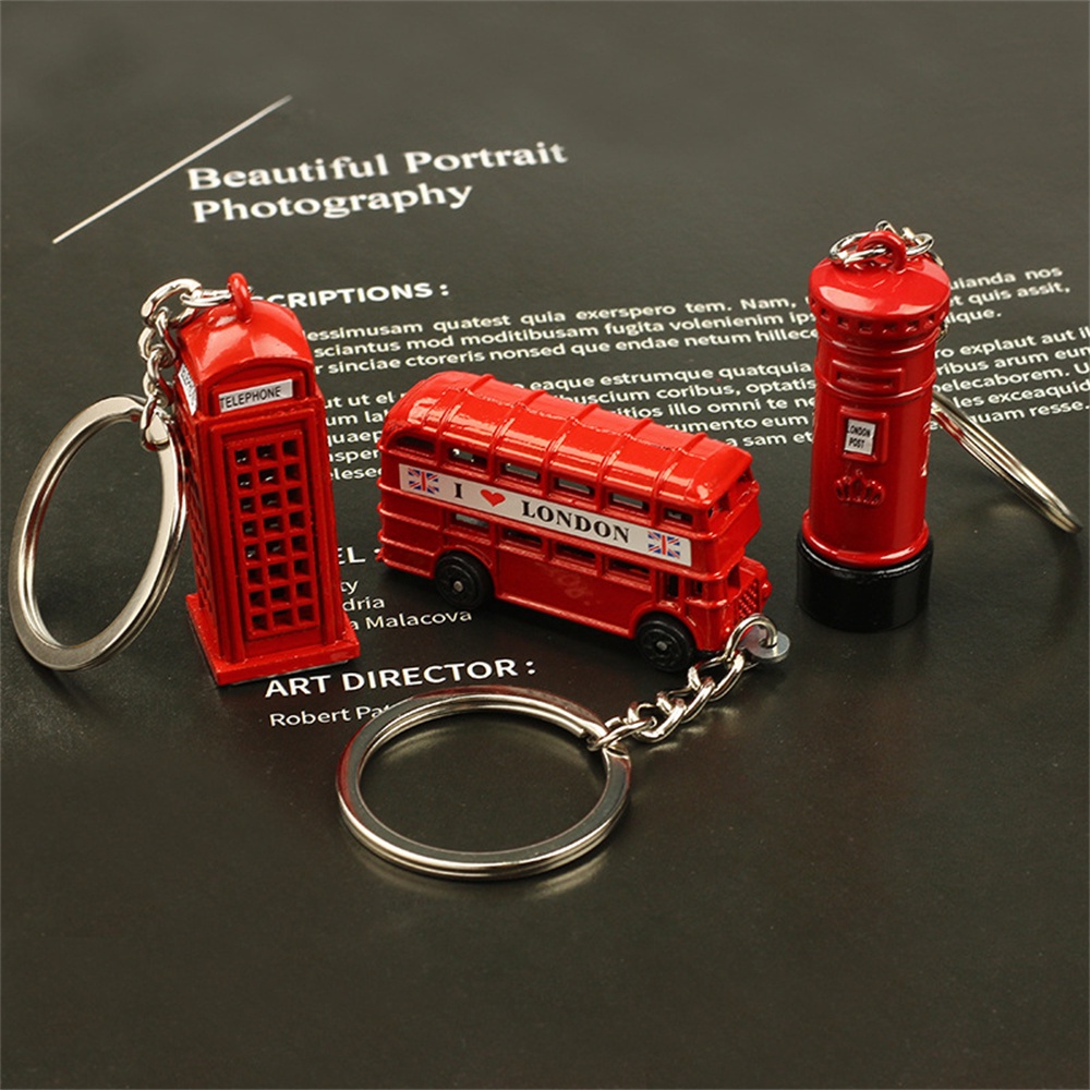 Creative Red London Double-decker Bus Keychain Vintage Phone Booth Key Ring Women Backbag ...