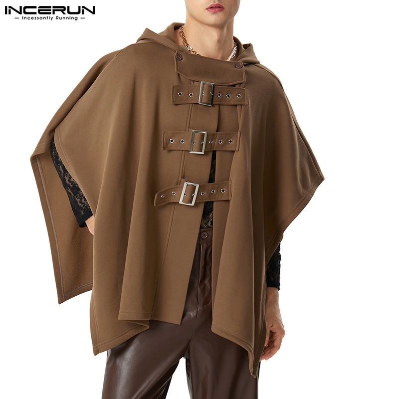 INCERUN Men Vintage Silhouette Solid Color Button Long Sleeves Cloaks ...
