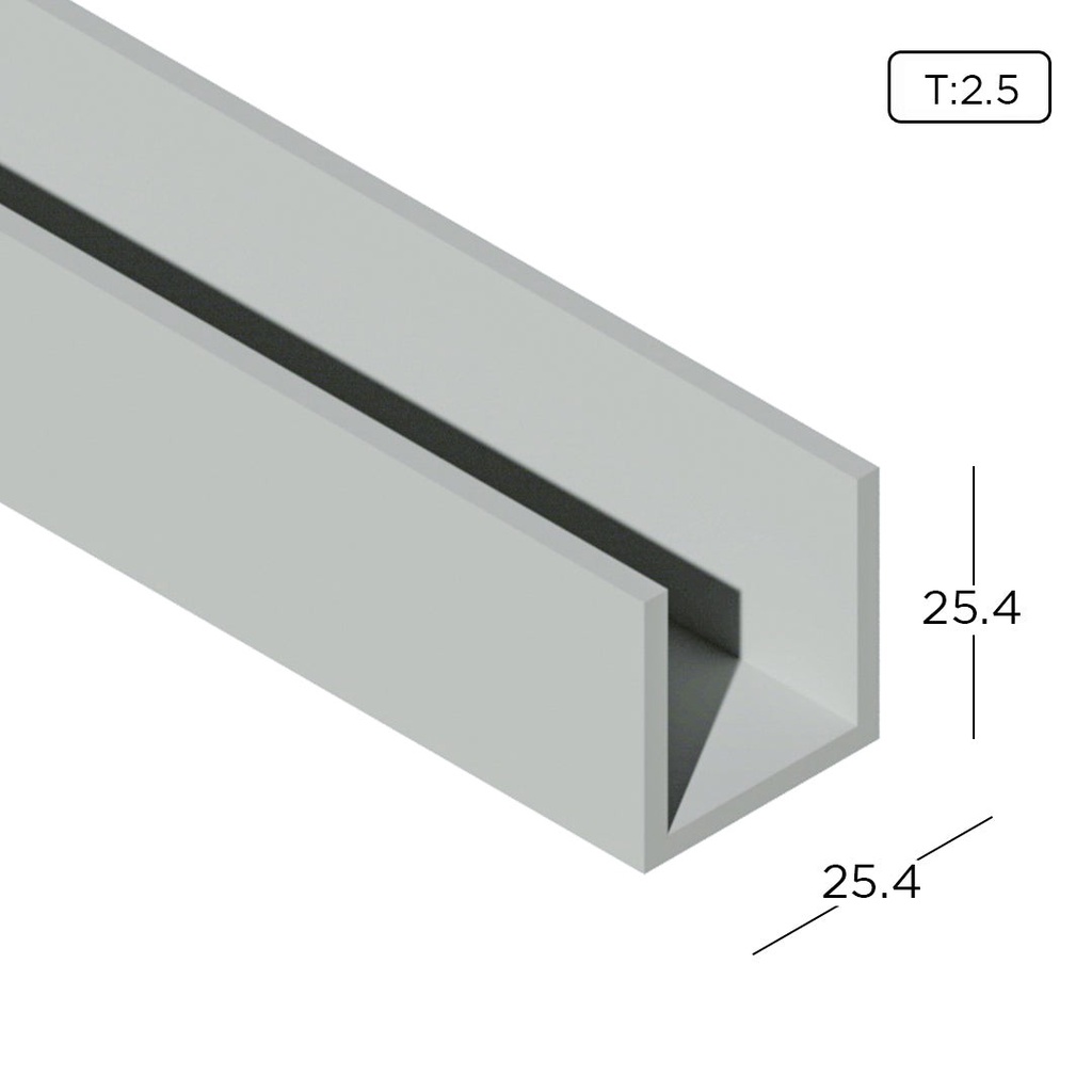 1" x 1" Aluminium Extrusion U Channel Frame Profile Thickness 2.50mm ...