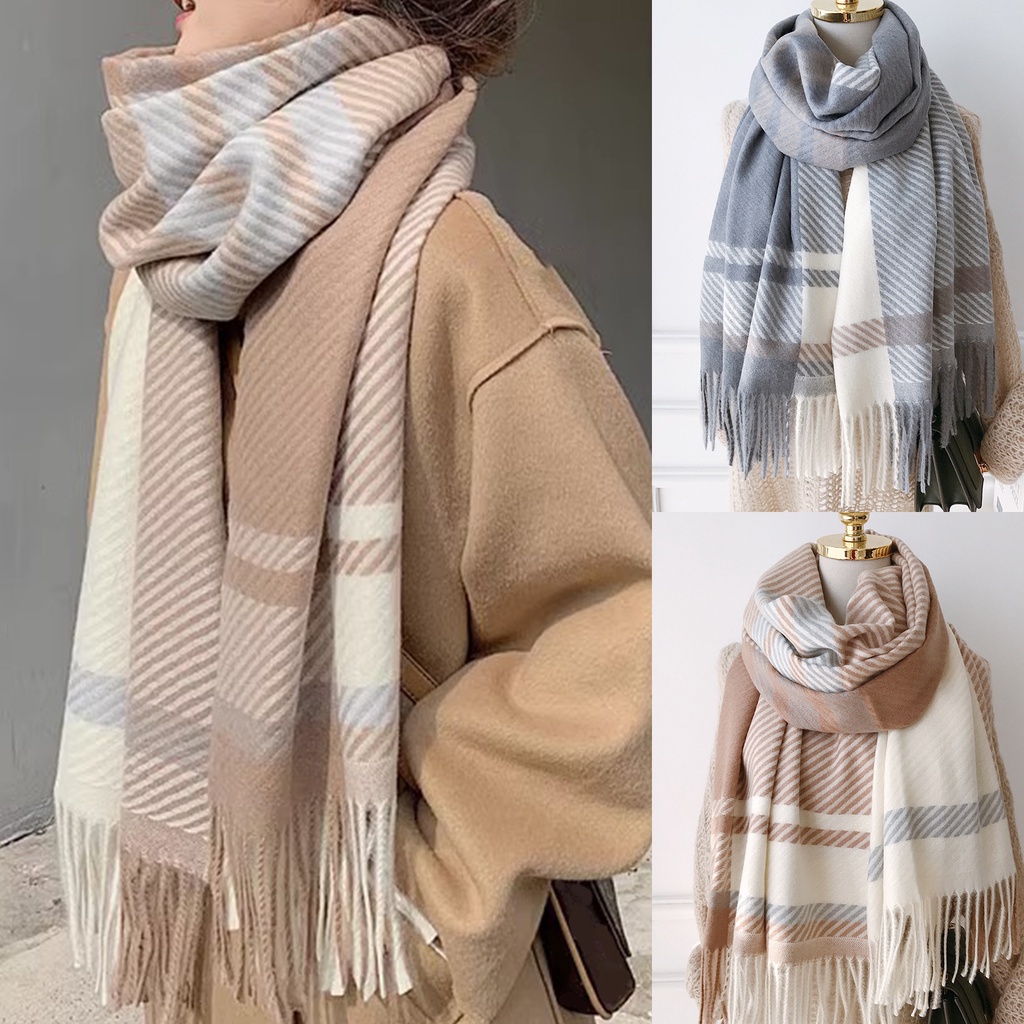 [ready stock]1PC Multicolor Winter Long Scarves Asymmetric Grid Pattern ...
