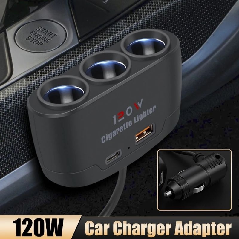 UNIVERSAL CAR 120W DC 12V-24V 5IN1 (2 USB PORT+3 CIGARETTE SOCKET ...