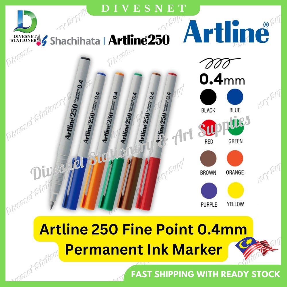 Artline 250 Writing Pen Fine Point 0.4mm Permanent Ink Marker EK-250SP ...