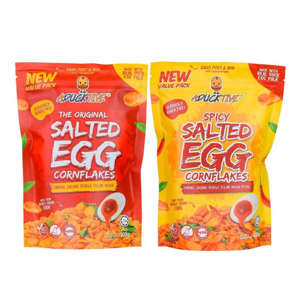 Aducktive Salted Egg Cornflakes Original & Spicy Value Pack (100g ...
