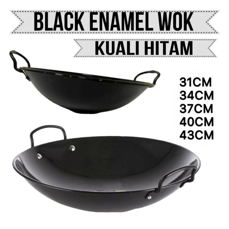 KUALI HITAM / BLACK ENAMEL WOK / kuali enamel / kuali besi / kuali tak ...