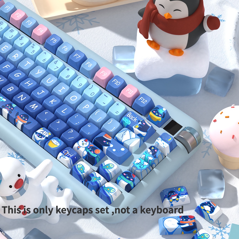 Penguins & Winter Blue Fresh Original Theme Keycaps PBT MDA Height ...