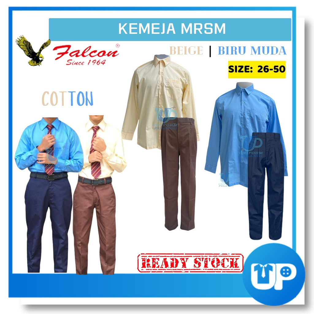FALCON MRSM Baju Kemeja Biru Beige Cotton Tetron Lengan Panjang Ready ...