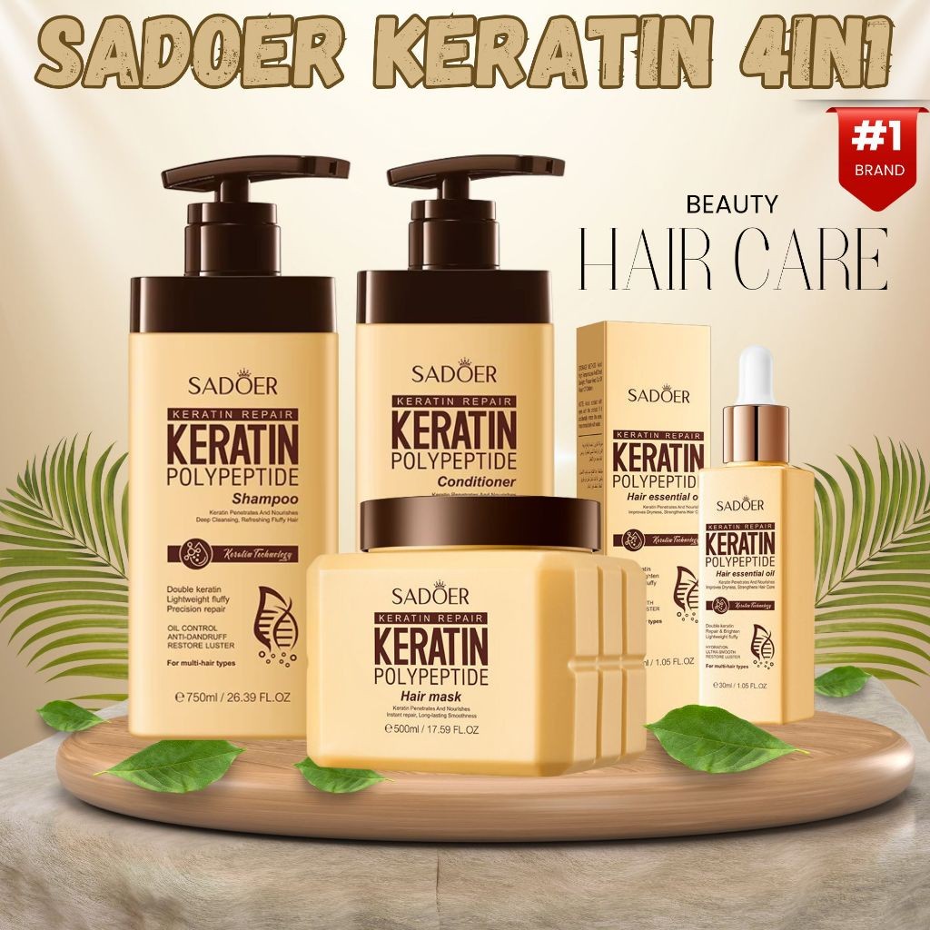 SADOER Keratin Polypeptide 4in1 Set of : Shampoo, Conditioner, Hair Mask & Serum To Repair ...