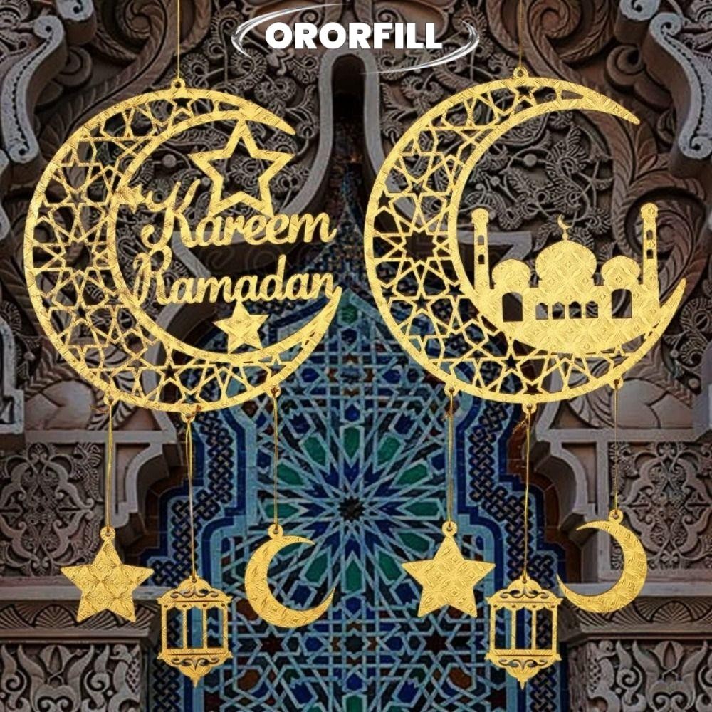 ORORFILL Eid Mubarak Pendant, Wooden Muslim Door Hanging Sign, Moon and ...