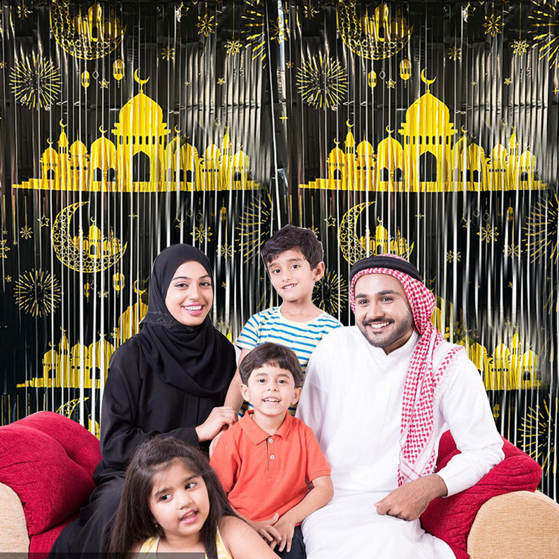 Eid Mubarak Door Curtain Hari Raya Creative Plastic Rainline Curtain ...