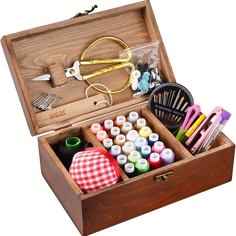 1 Set Sewing Tool Storage Box Household Solid Wood Needle and Thread ...