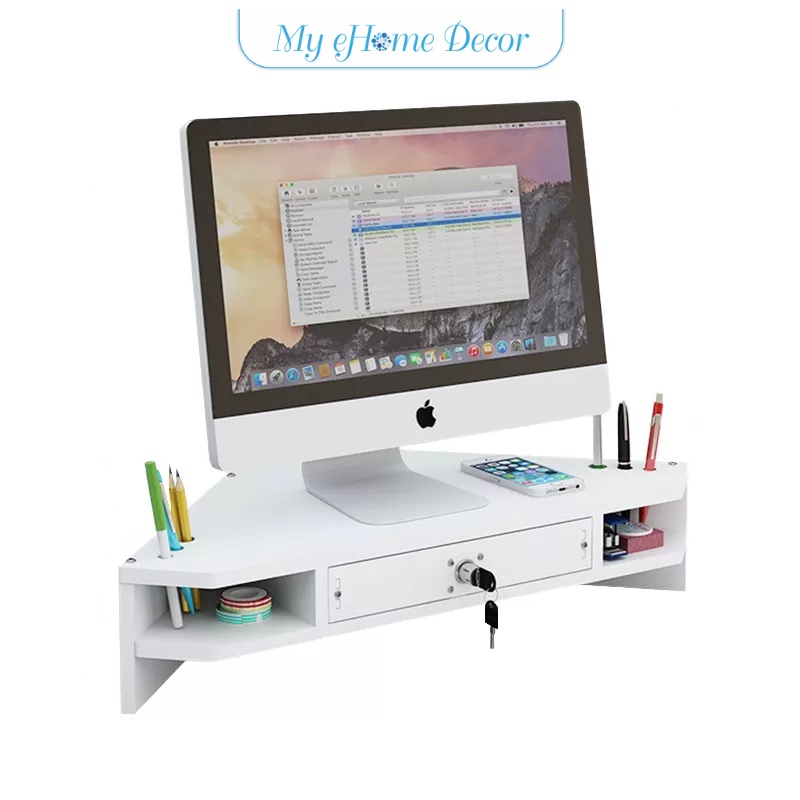 Office corner desktop height stand computer monitor holder storage rack ...