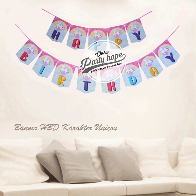 Hbd UNICORN banner/ Hbd flag UNICORN/ Hbd Cartoon banner/ flag banner ...